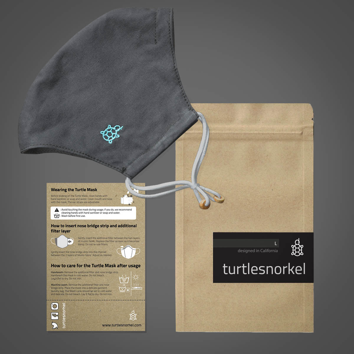 Turtle Mask 2.1 Beluga Grey (Large) : : triple layered, reusable face ...